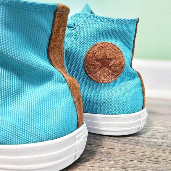 Converse | Shoes | Converse High Top Turquoise Canvas Brown Suede ...